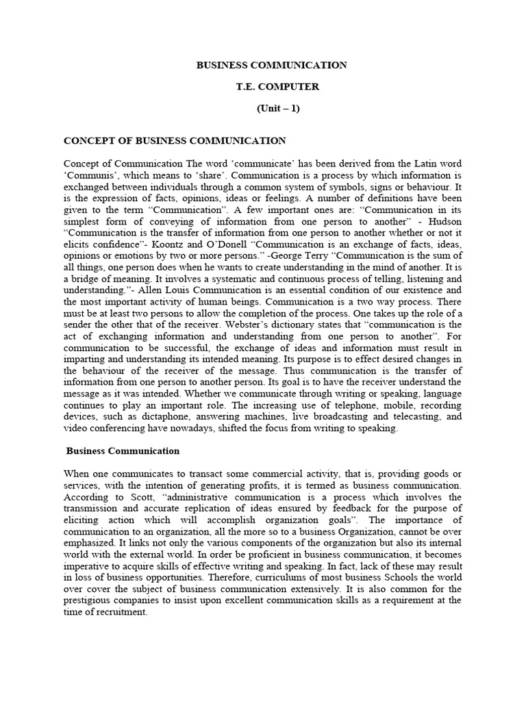 BUSINESS COMMUNICATION NOTES (Unit - 1) | PDF