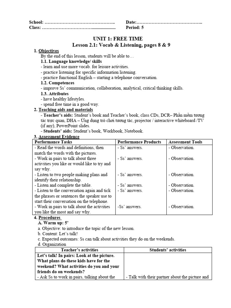 Unit 1 - Lesson 2.1 - Vocab _ Listening - Pages 8 _ 9 | PDF