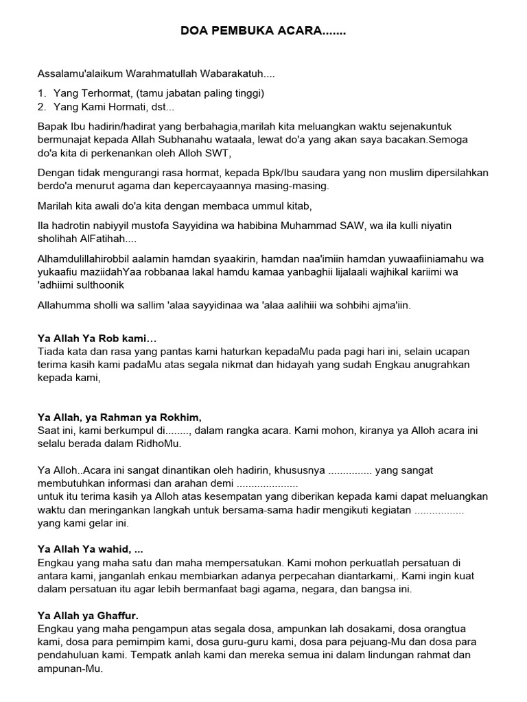 Doa Pembuka Acara..... | PDF | Kajian Bahasa Asing | Agama & Spiritualitas
