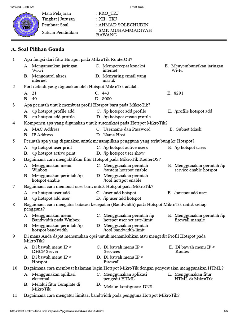 soal produktif XII TKJ | PDF