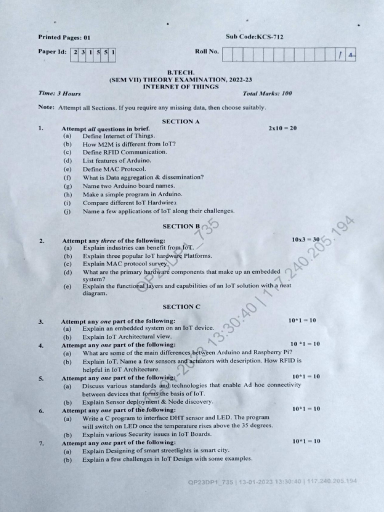 Internet of Things KCS712 | PDF