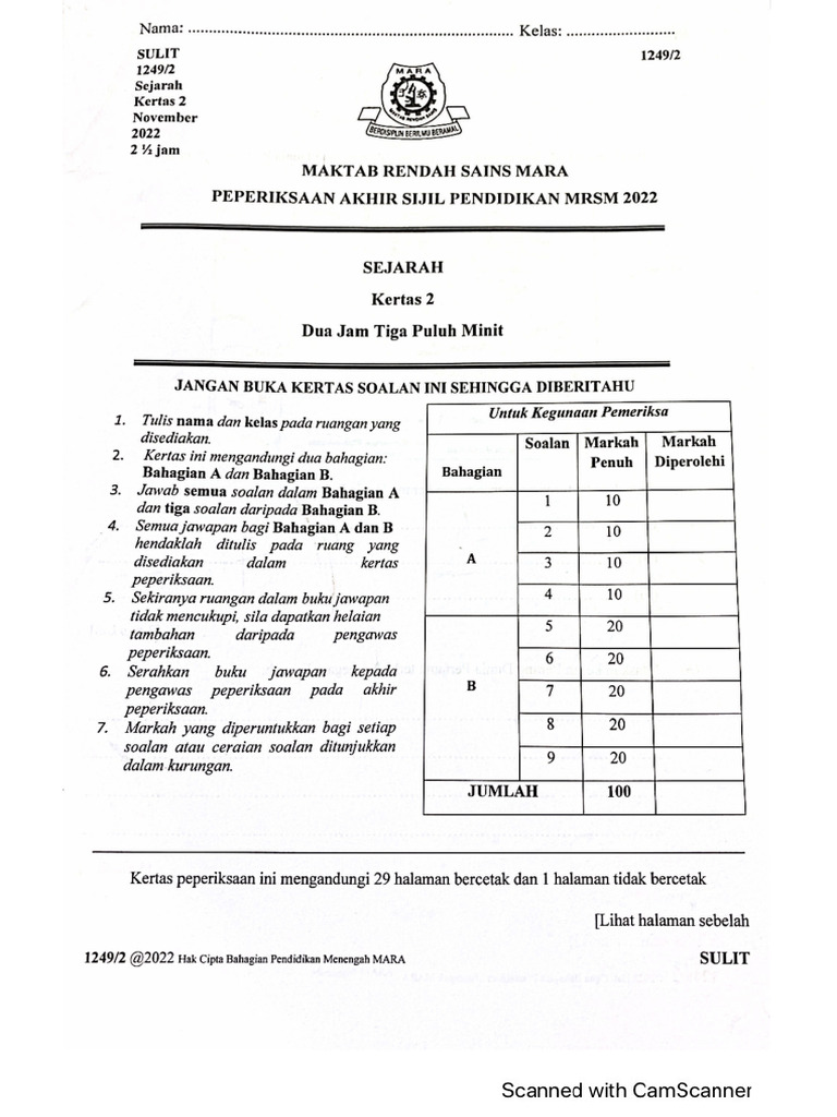 Kertas Trial Sej K2 MRSM 2022 | PDF