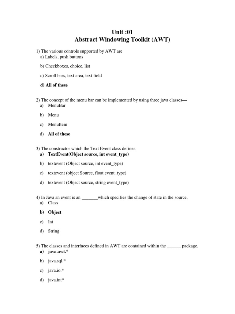 Java AWT Controls and Layouts Quiz | PDF | Technology & Engineering