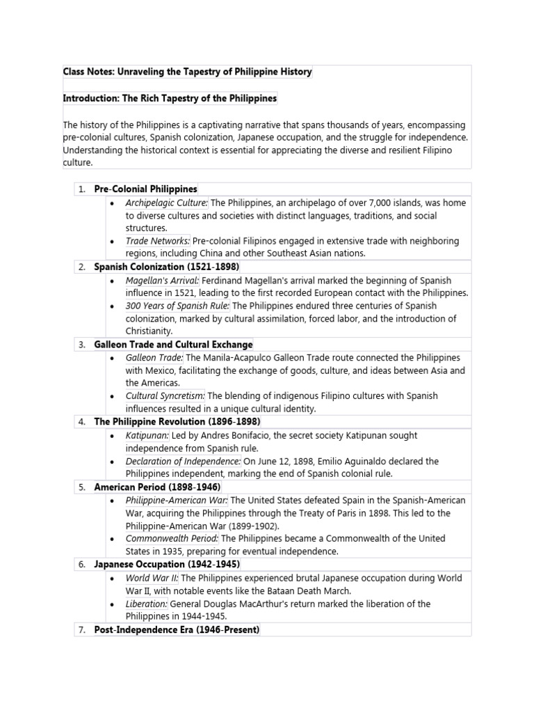 Philippine History Notes | PDF | Philippines | Spanish Empire