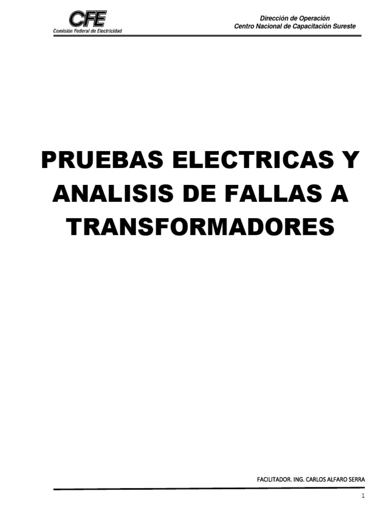 Manual - Pruebas Electricas y Analisis de Fallas a Transformadores 2019 | PDF | Transformador ...