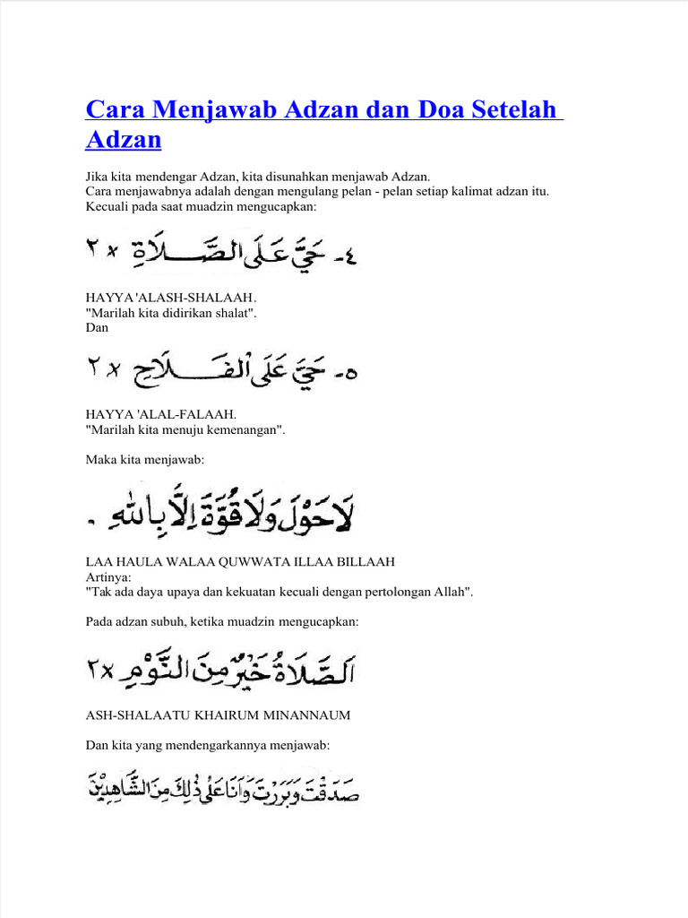 Dokumen - Tips - Cara Menjawab Adzan Dan Doa Setelah Adzandocx | PDF