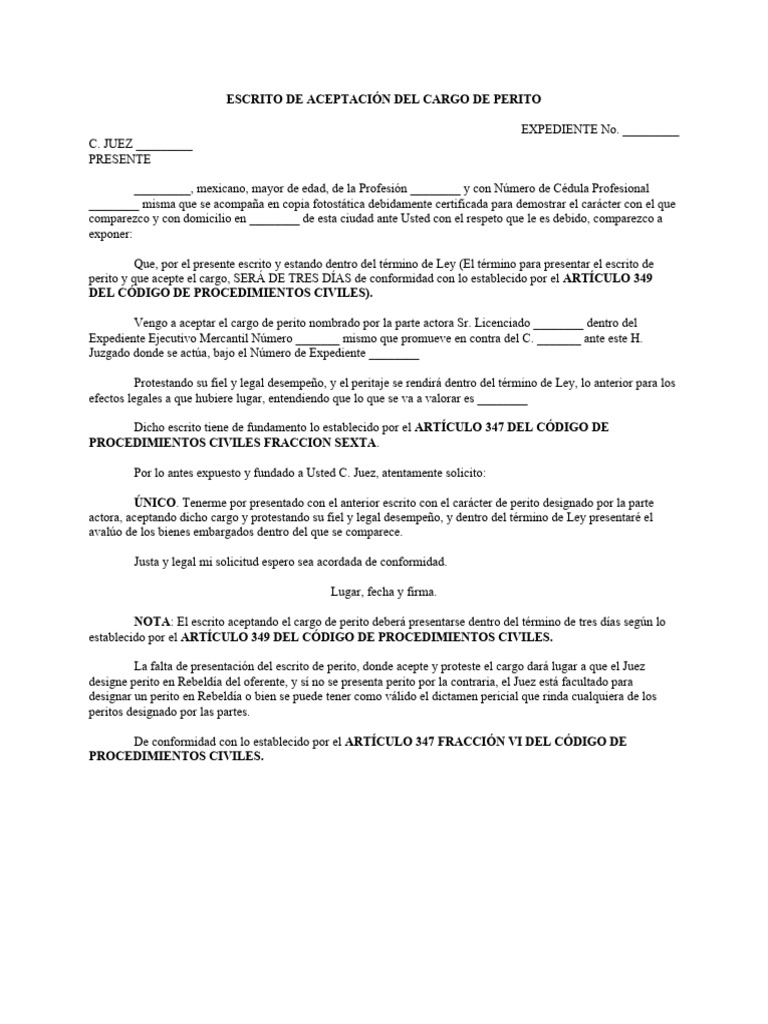 Aceptación de Cargo de Perito | PDF | Testigo experto | Justicia