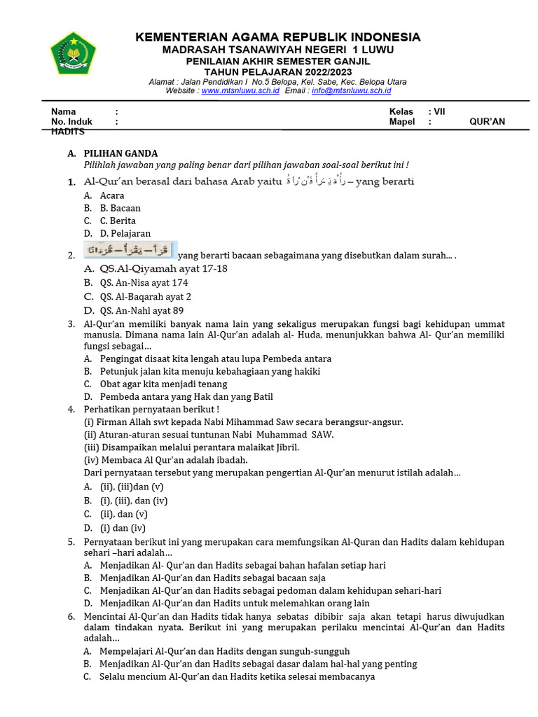 Format Lembar Soal | PDF