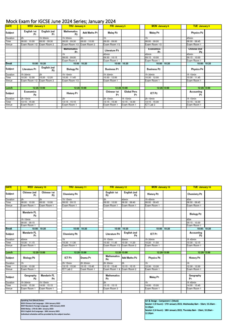 Mock IGCSE Timetable 2024 | PDF
