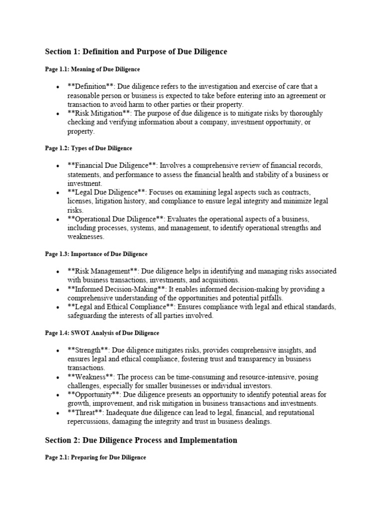 Comprehensive Guide to Due Diligence | PDF