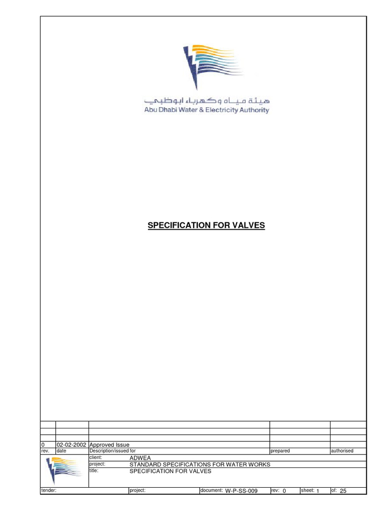 Adwea-Specification For Valves-W-P-Ss-009 | PDF