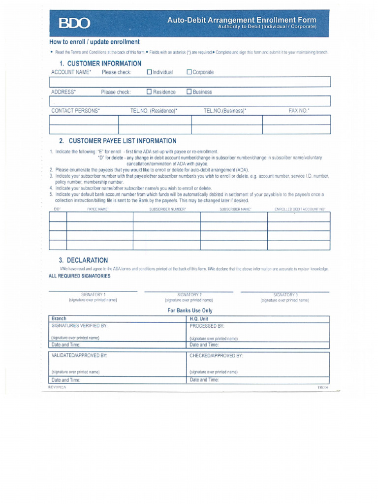 Bdo-Ada Form | PDF