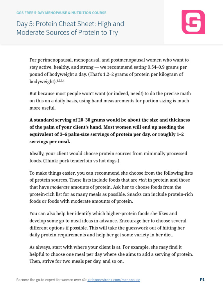 MenopauseNutritionCourse Day5 ProteinCheatSheet | PDF | Cooking, Food & Wine