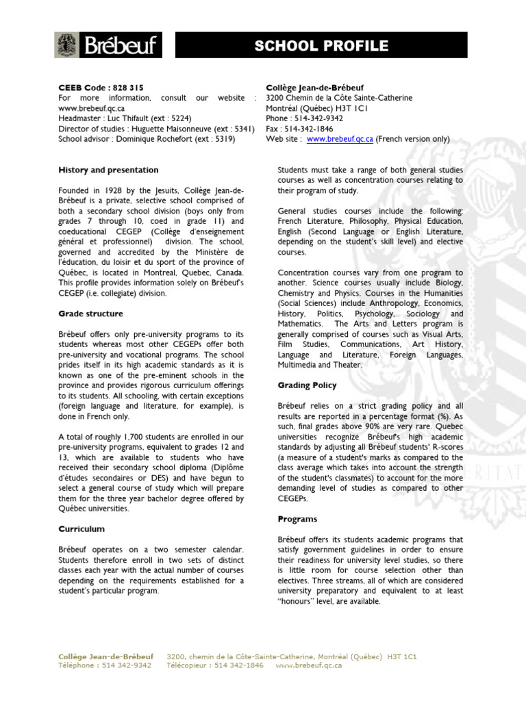 Brebeuf School Profile | PDF