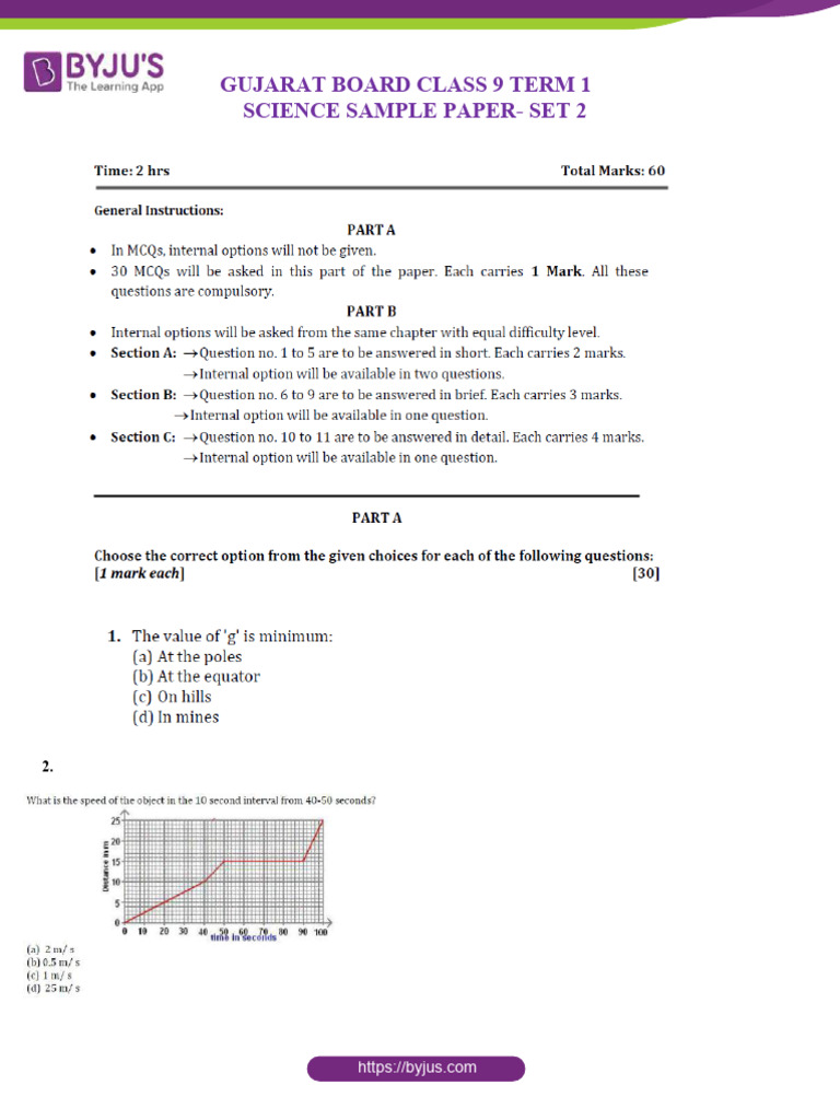 Gujarat Board Class 9 Term 1 Science Sample Paper Set 2 | PDF | Home ...