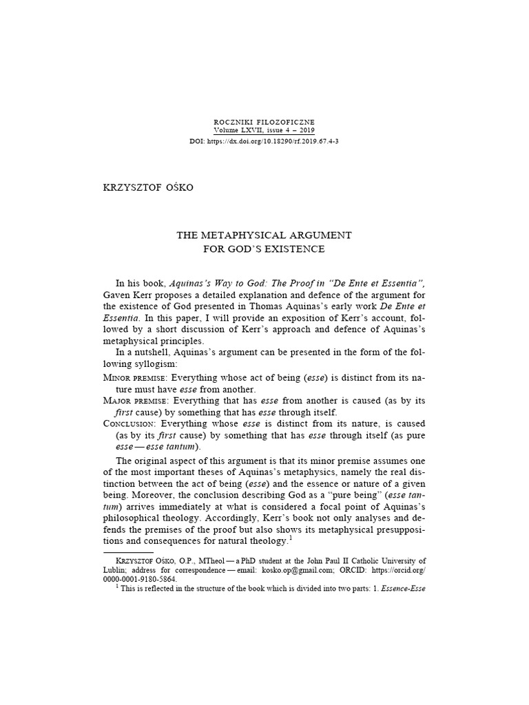 The Metaphysical Argument For God S | PDF | Thomas Aquinas | Essence