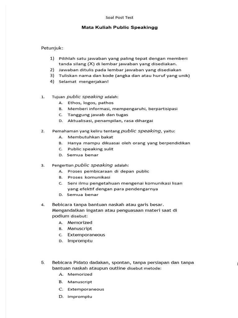 Soal Ujian Public Speaking Pilihan Ganda | PDF