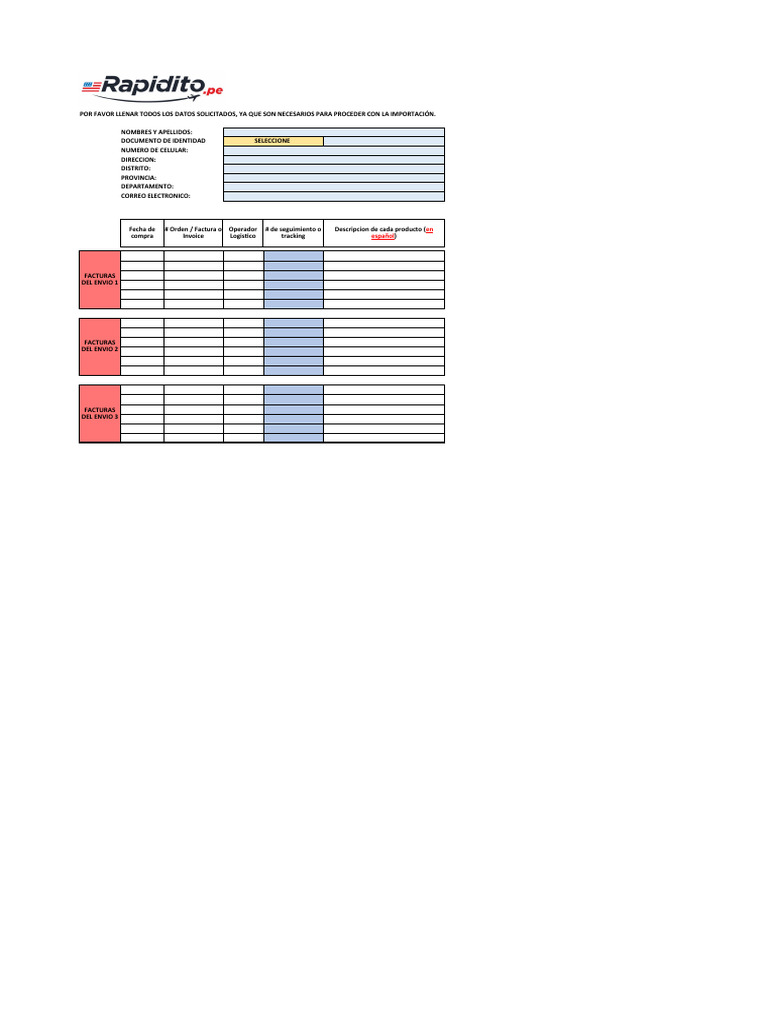 Datos Necesarios para Importación | PDF