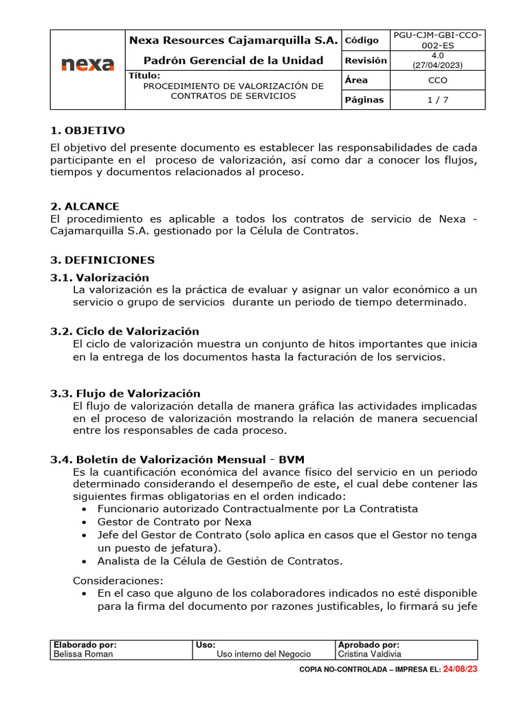 Anexo N° 09- Procedimiento de Valorización | PDF