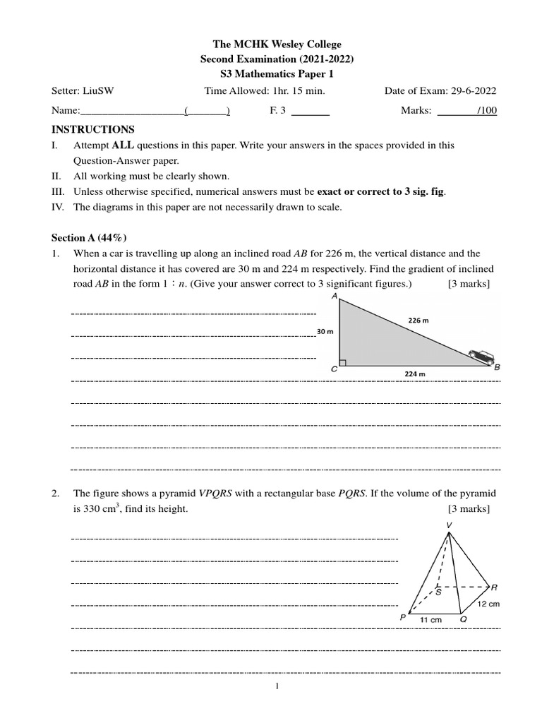 2021-22_Math(S)_Second Exam_S3_Paper 1 | PDF | Rectangle | Euclid 2021-22_Math(S)_Second Exam_S3_Paper 1 | PDF | Rectangle | Euclid