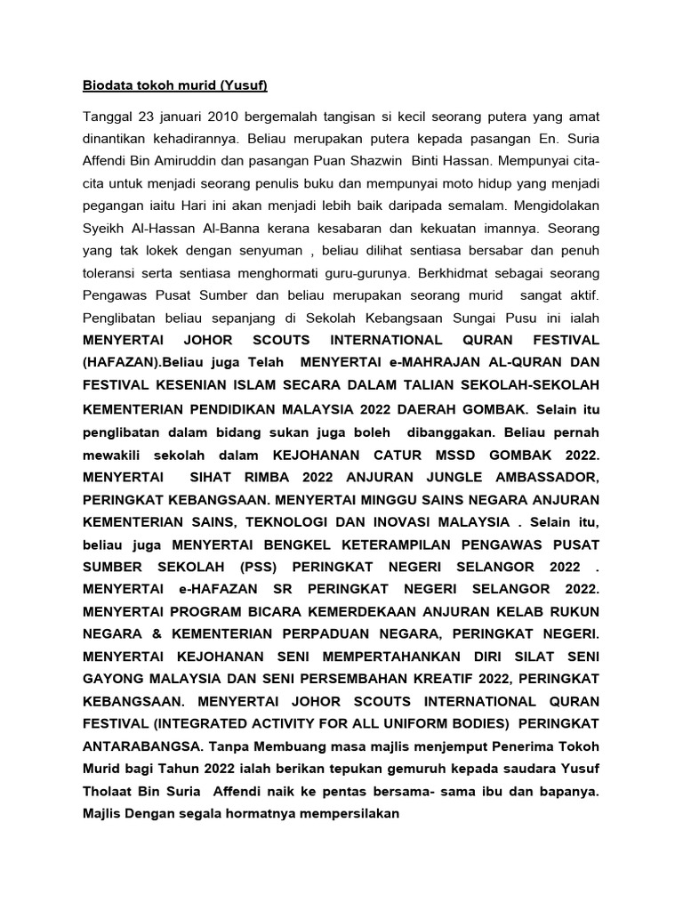 Biodata Tokoh Murid Yusuf | PDF