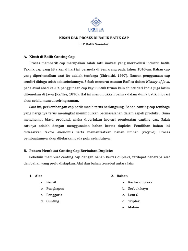 Handout Proses Batik Cap Kertas Dupleks | PDF | Griya & Taman | Seni