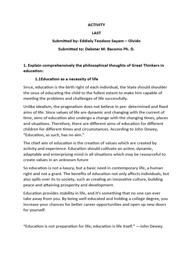 Last Activity For Educational Philosophy | PDF