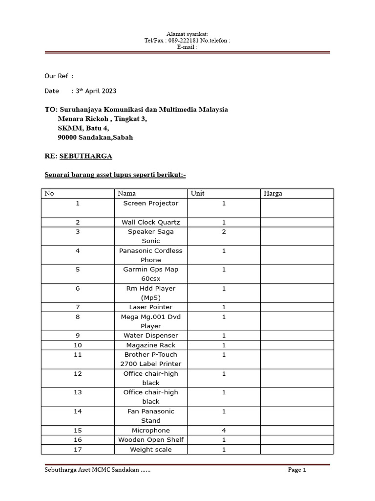 Sebutharga Aset Pelupusan MCMC | PDF
