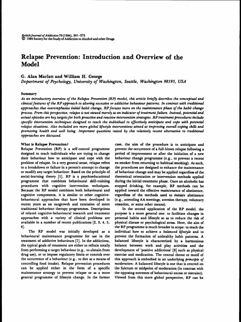 Relapse Prevention for Addictions | PDF