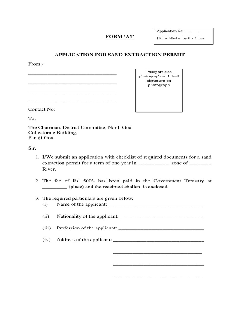 Form A1 - Application For Sand Extraction Permit | PDF