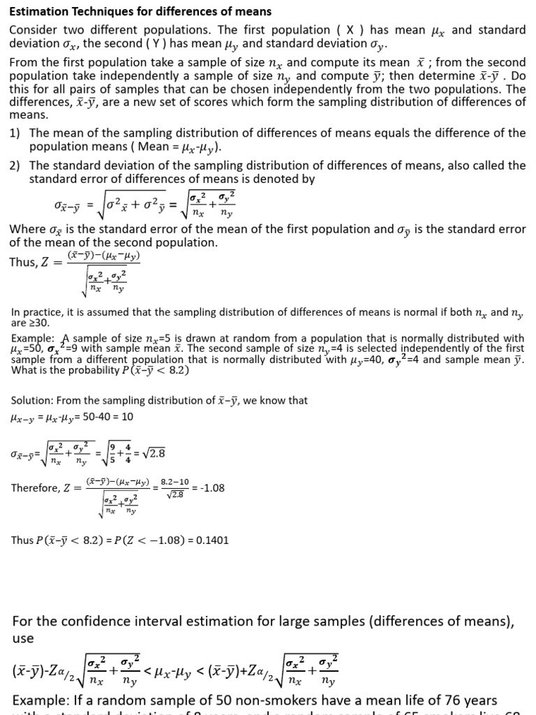 Lecture 4 - 2 Estimation Techniques For Differences of Means | PDF