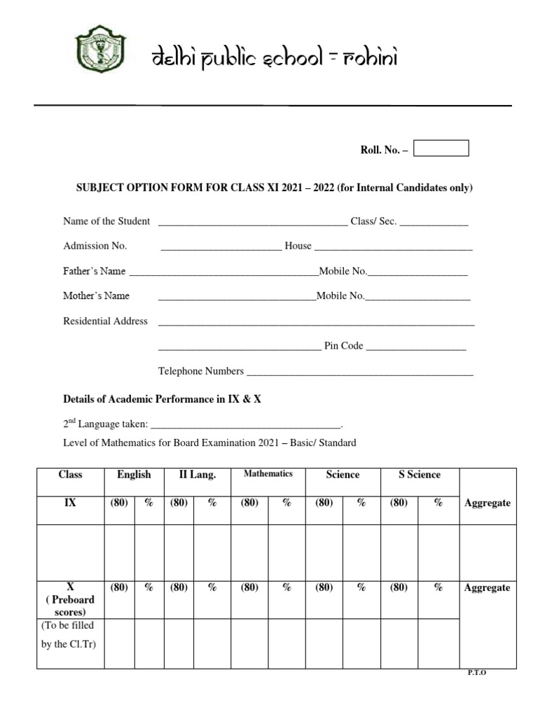 Subject Option Form Class XI Internal 2020-21 | PDF | Qualifications ...