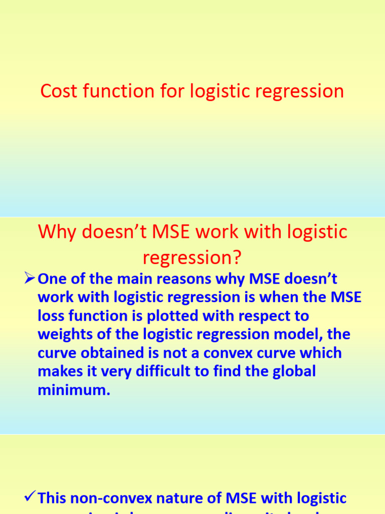 Cost Function For Logistic Regression | PDF | Logistic Regression | Mean Squared Error