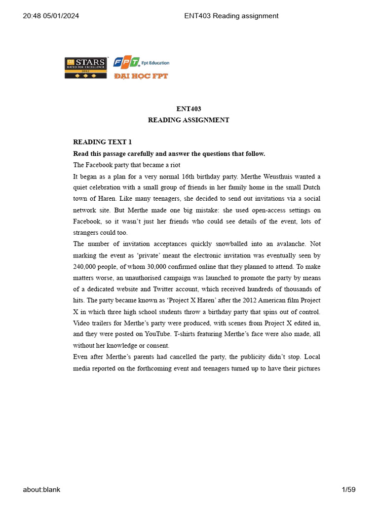 ENT403 Reading Assignment | PDF