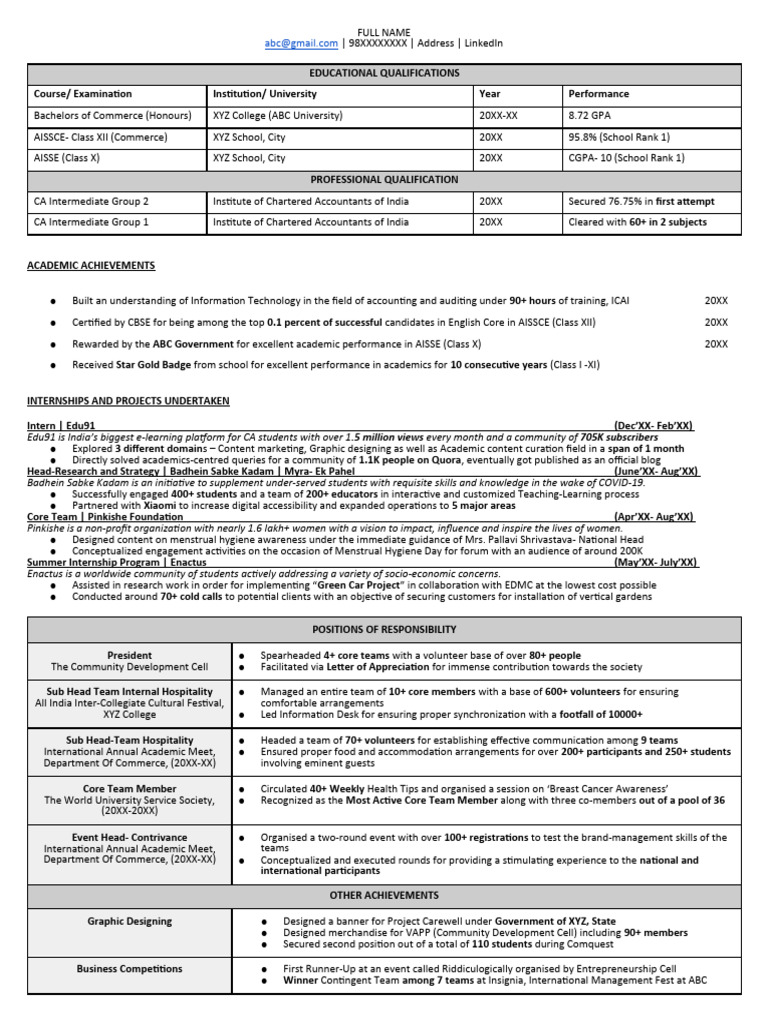 TB Articleship Resume Template | PDF