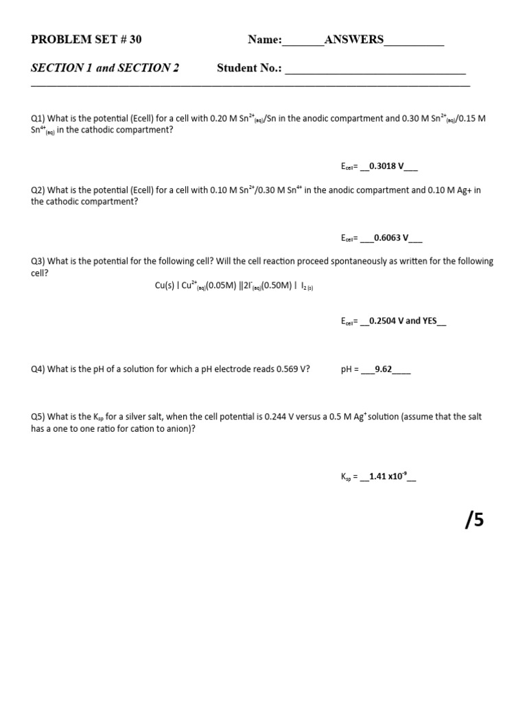 Problem Set #30 - Chem 141 practice | PDF