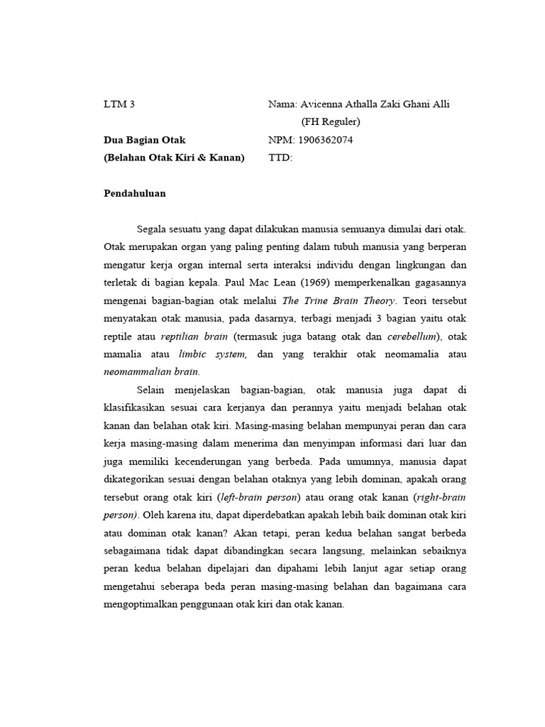 LTM MPKT A Otak Kanan Dan Otak Kiri | PDF