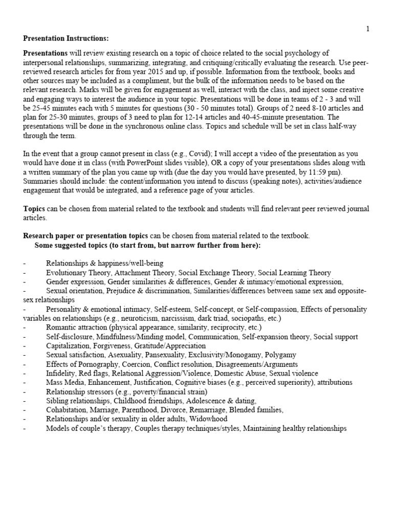 PSYC 3201 Presentation Instructions & Marking Rubric | PDF