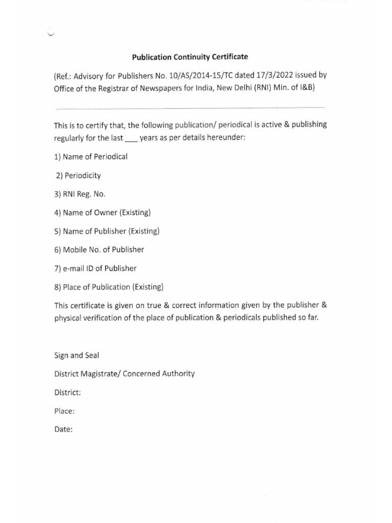 Publication Continuity Certificate | PDF