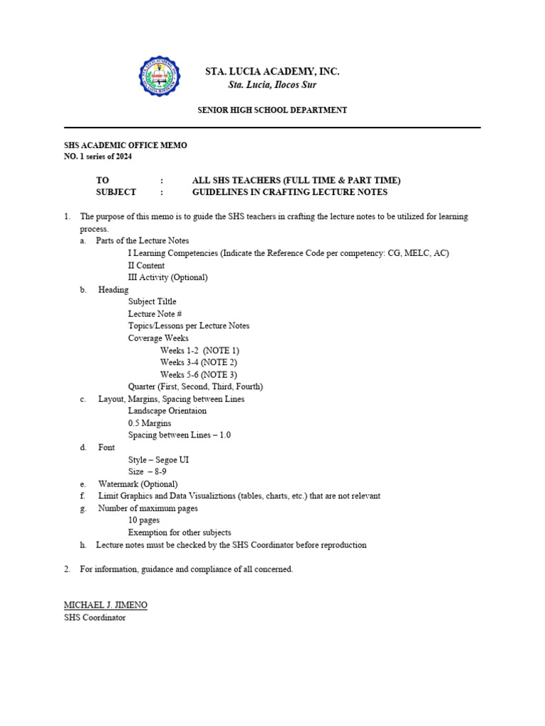 GUIDELINES FOR LECTURE NOTE MAKING | PDF