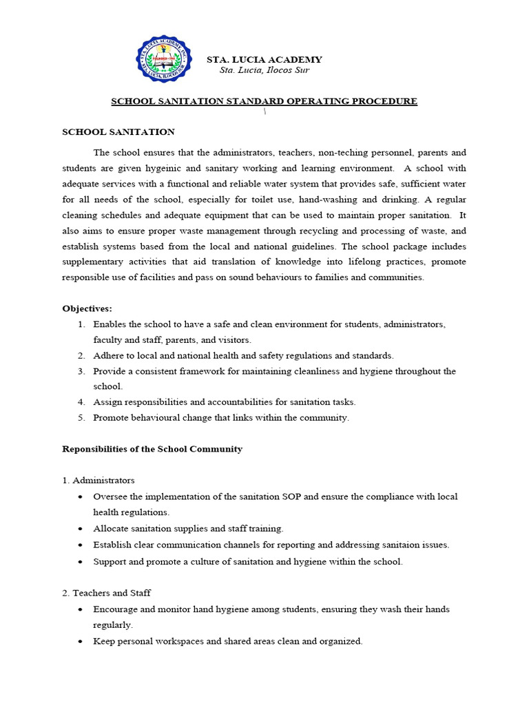 Sanitation SOP | PDF | Hygiene | Sanitation