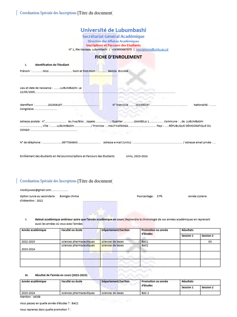 Fiche Enrolement | PDF
