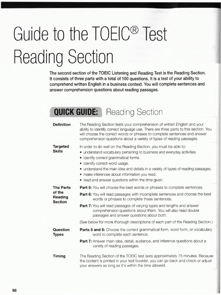 TOEIC INTRODUCING READING SESSION | PDF | Reading Comprehension | Adverb