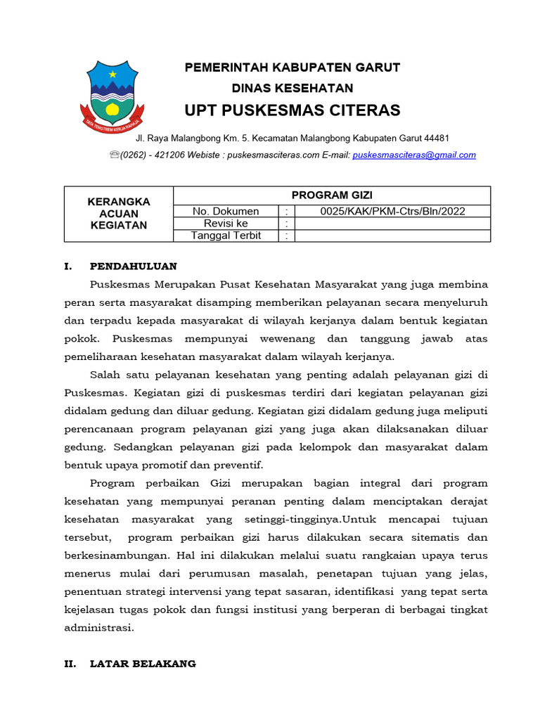 Kerangka Acuan Program Gizi 2023 | PDF