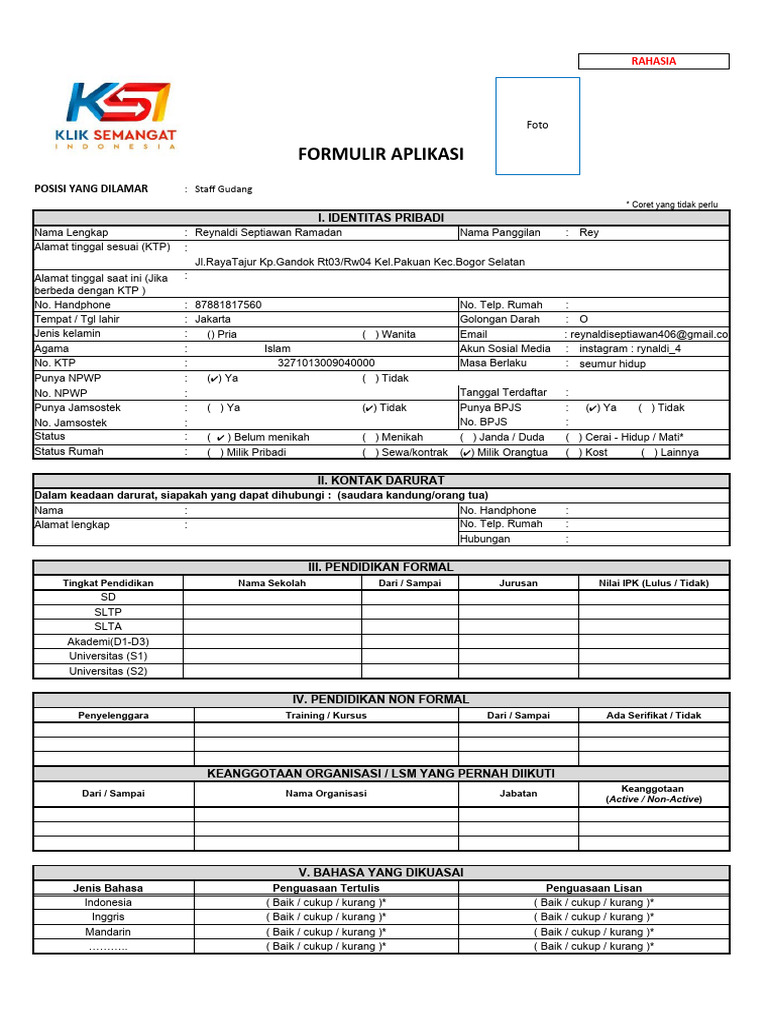 Formulir Aplikasi Ksi | PDF