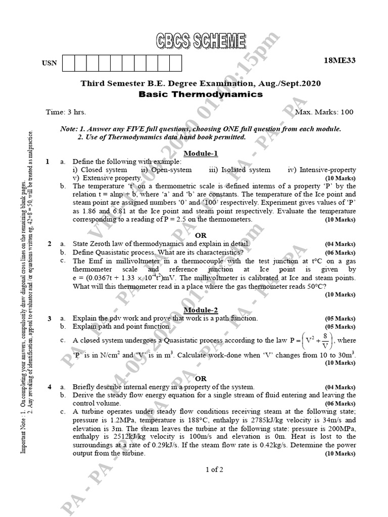 Thermodynamics VTU Previous Year Question Papers | PDF Thermodynamics VTU Previous Year Question Papers | PDF