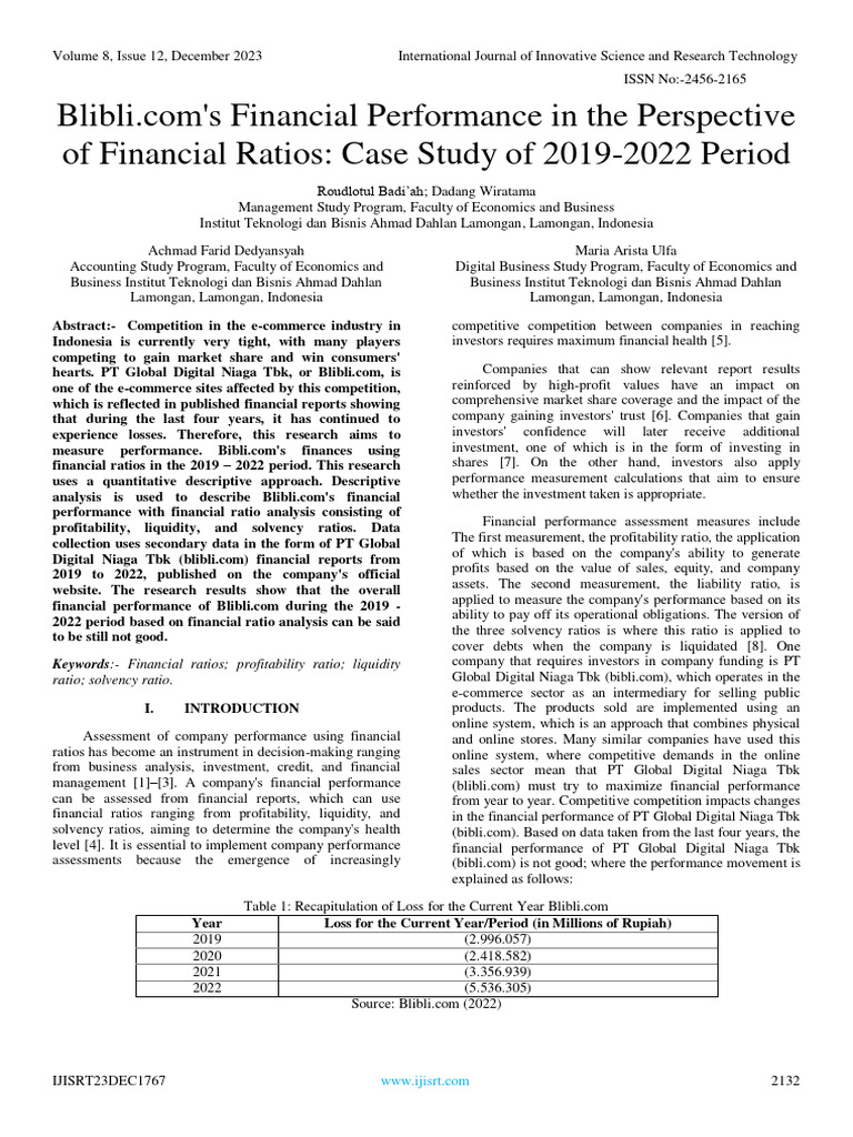 Blibli.com's Financial Performance in the Perspective of Financial Ratios: Case Study of 2019 ...