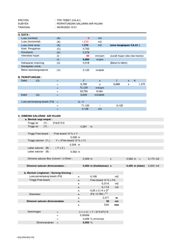Perhitungan Saluran TPS 2021.07.22 | PDF