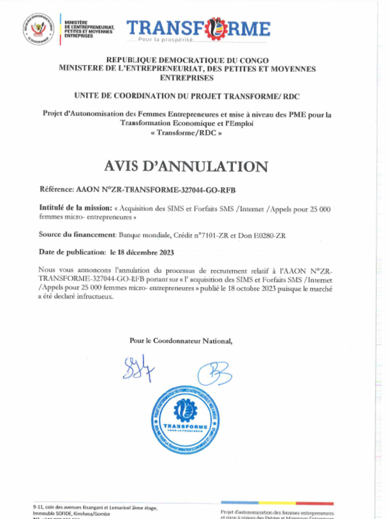 Avis D'annulation Aaon N.zr-Transforme-327044-Go-Rfb Acquisition Des Sims | PDF