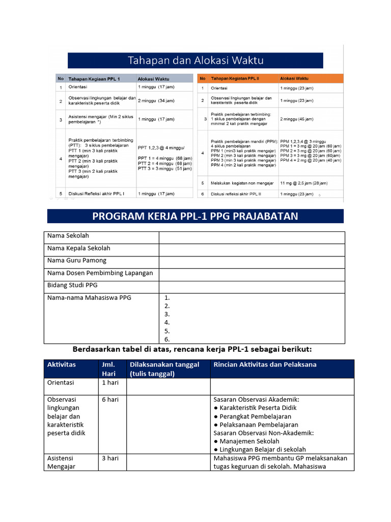 Program Kerja PPL PPG Prajabatan 2023-1-1 | PDF